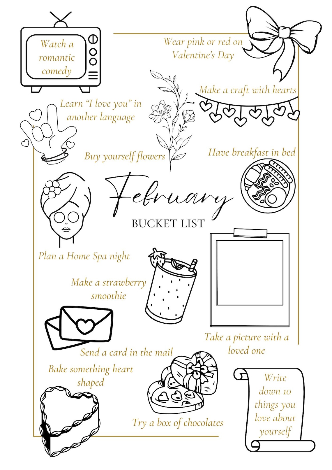 February Bucket List - Colouring Page - PRINTABLE Journal Page ...