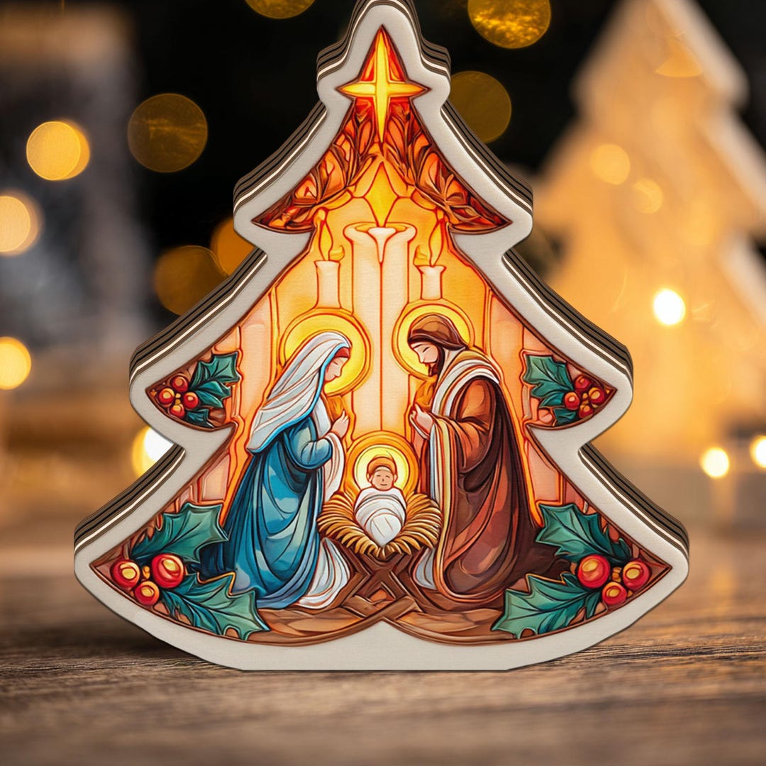 Nativity Scene Wooden Christmas Tree, Holy Family Wood Sign - Etsy