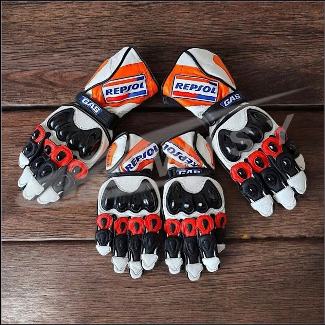Honda Repsol Motorbike CE Approved Cowhide Leather Riding Gloves ...