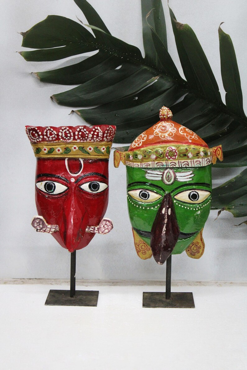 Garuda Face Mask | Wooden Vintage Garuda Figure on Stand | Home & Table ...