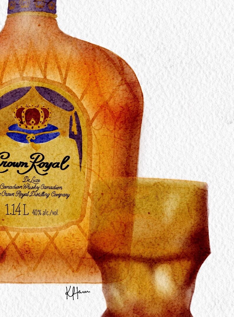 Whisky Watercolor Print: Crown Royal Vintage Cocktail Art (digital ...