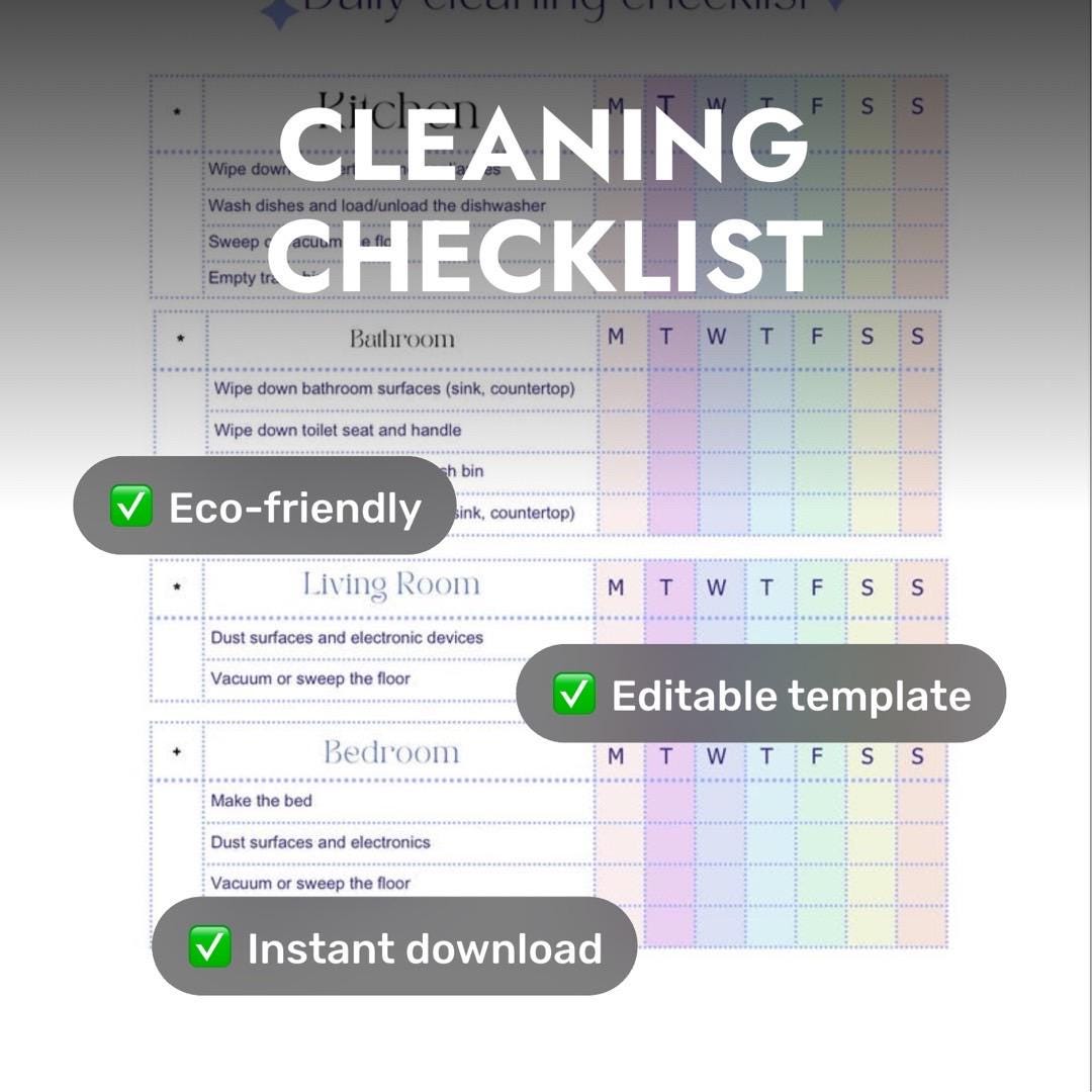 Printable Daily Cleaning Checklist: Colorful Chore Chart (digital ...