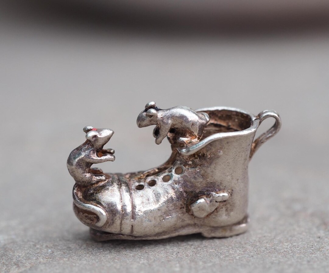 Old Boot With Two Little Mice Vintage 3D Silver Charm - Etsy