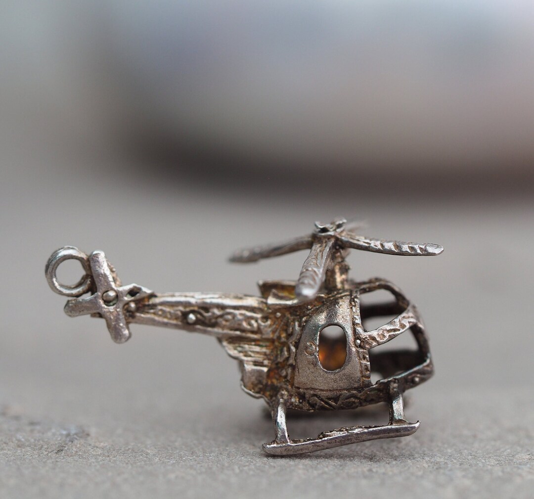 Helicopter Vintage Silver Charm or Pendant Rotating Blades - Etsy