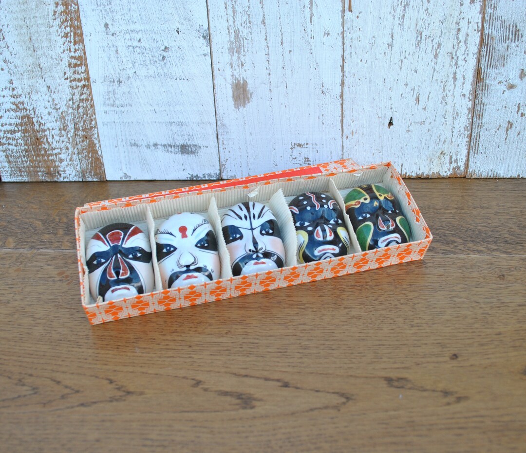 Vintage Set of Five Porcelain Beijing Opera Masks Hand Painted Signed ...