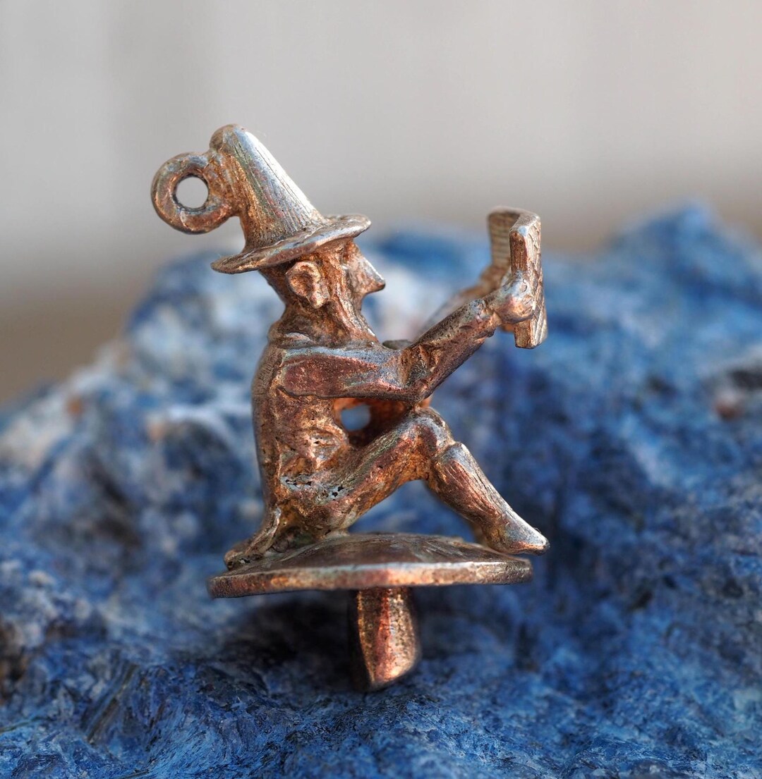 Reading Elf Sitting on a Toadstool Vintage Silver Charm or Pendant ...