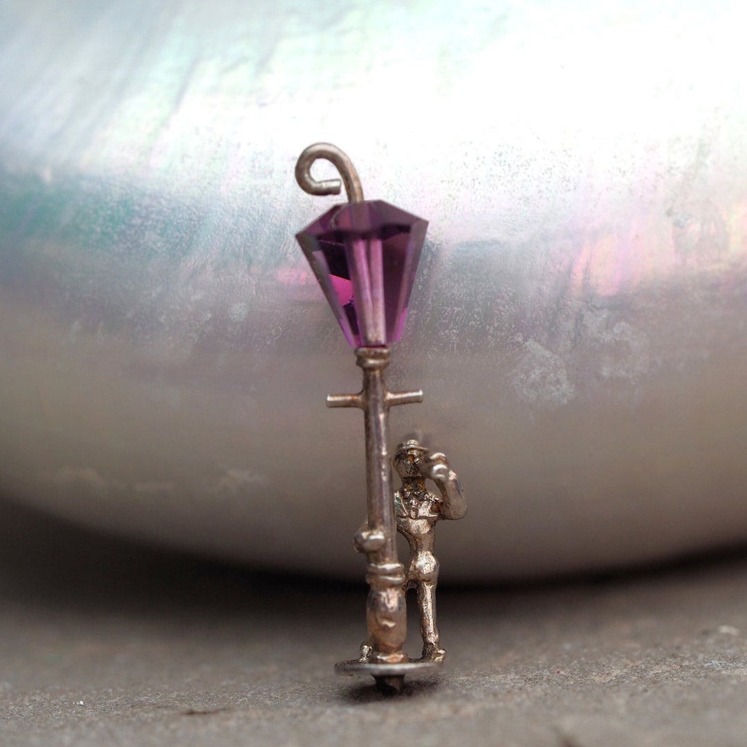 Man Climbing Lamp Post Vintage Silver Charm Topped With Crystal - Etsy