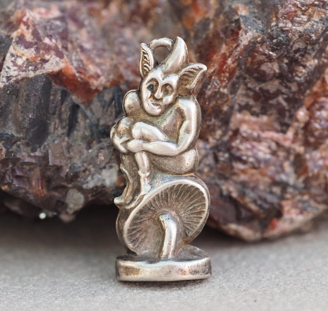 Pixie or Imp Sitting on a Toadstool Vintage Silver Charm or Pendant - Etsy
