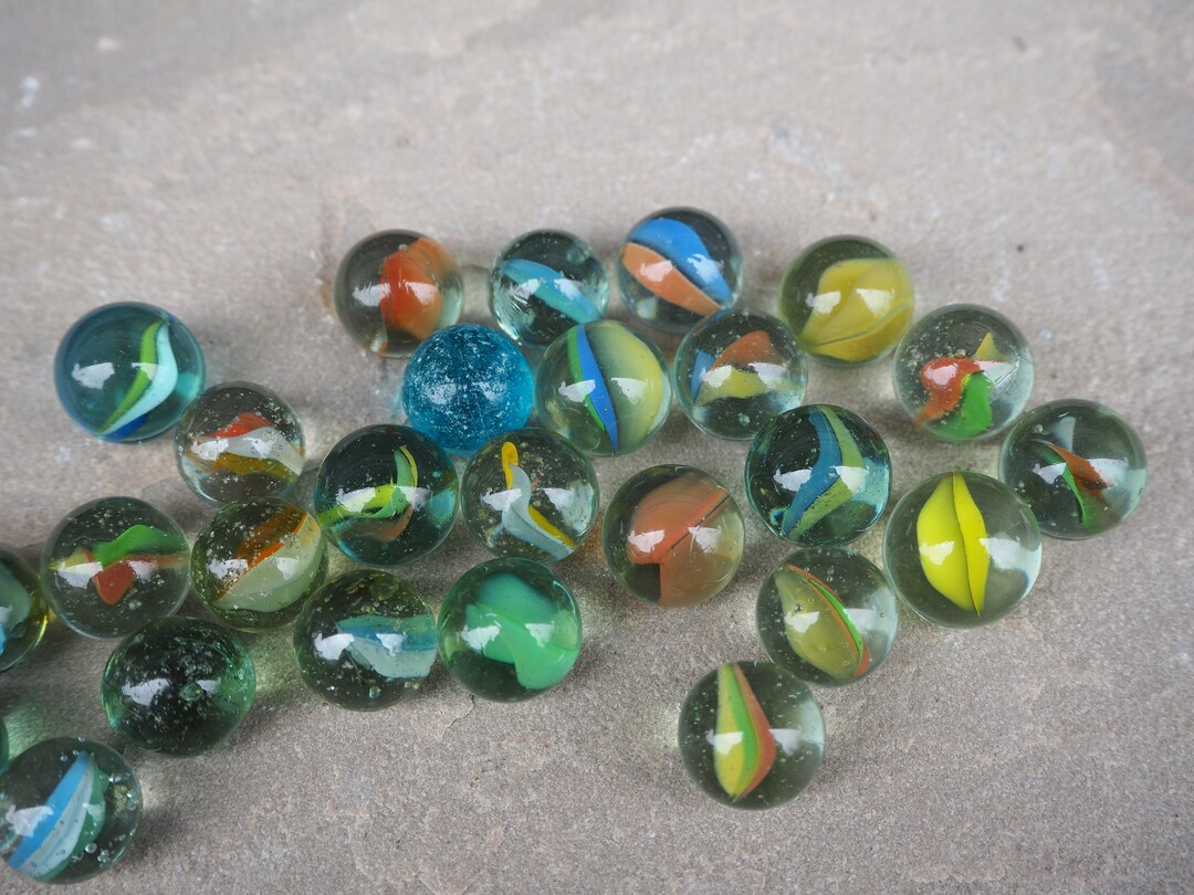 Selection of 30 Old Glass Marbles - Various Colours - Vintage Childhood ...