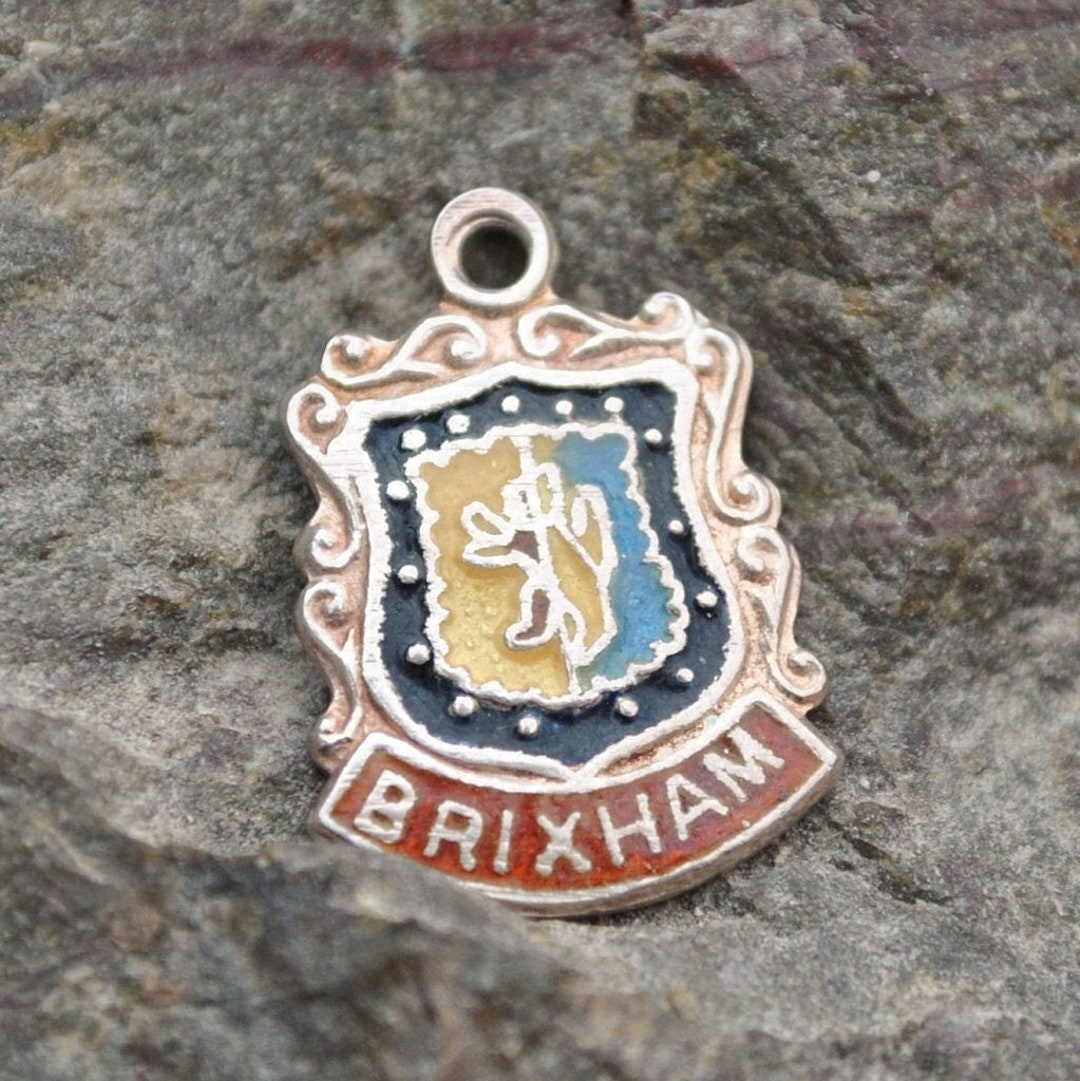Brixham - Devon - Vintage Silver and Enamel Charm - Shield - Crest ...