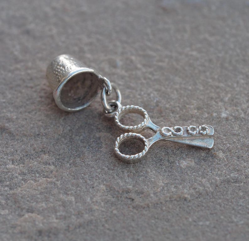 Thimble and Scissors Vintage Silver Charm - Sewing Craft - Etsy
