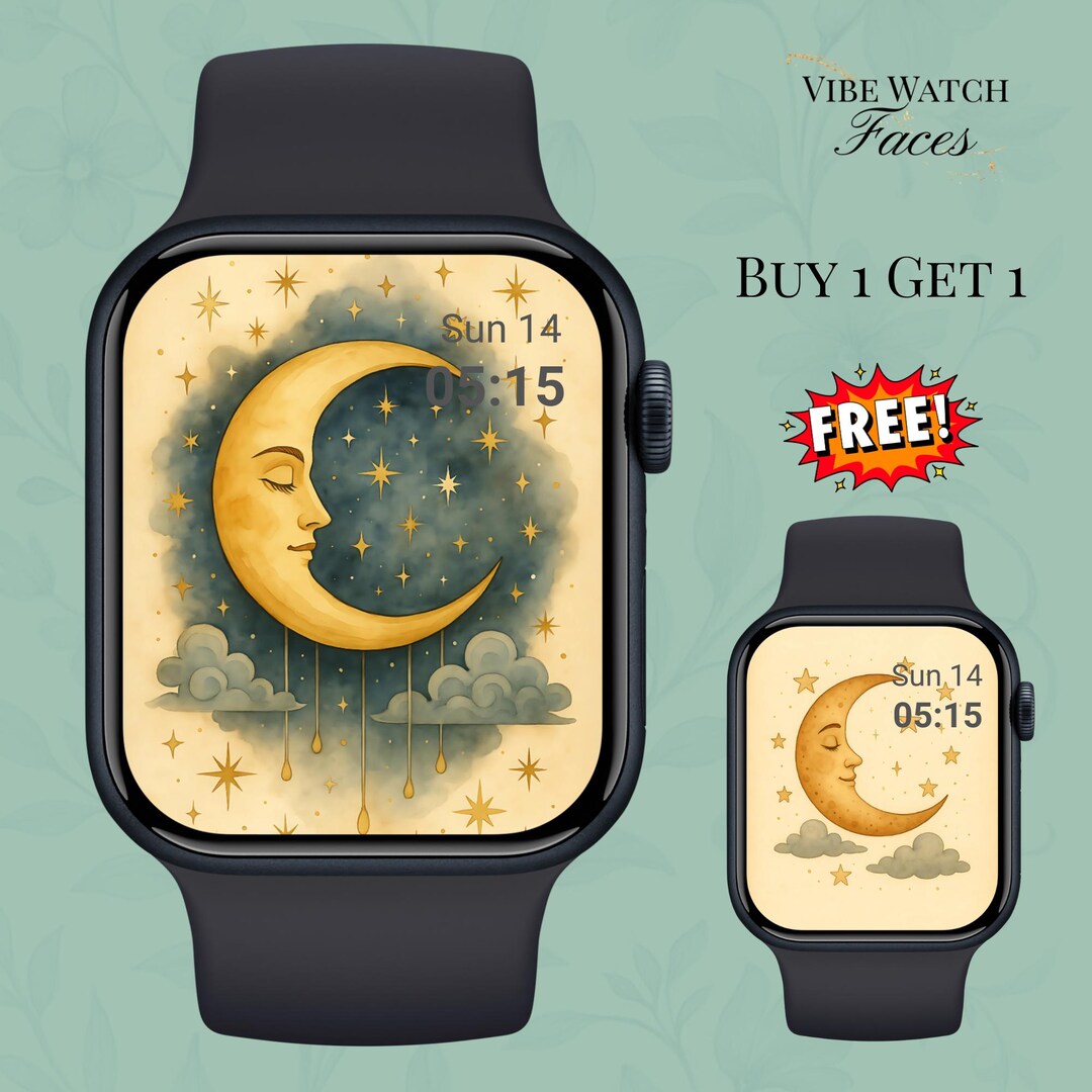 Celestial Moon Face With Stars Apple Watch Wallpaper, Mystical Night ...
