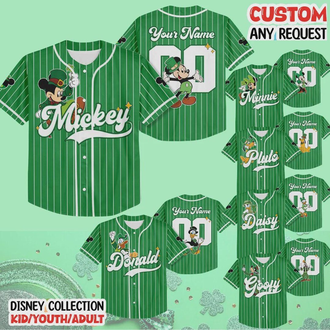 Custom Disney Mickey & Friend St. Patrick‘s Day Baseball Jersey, Disney ...