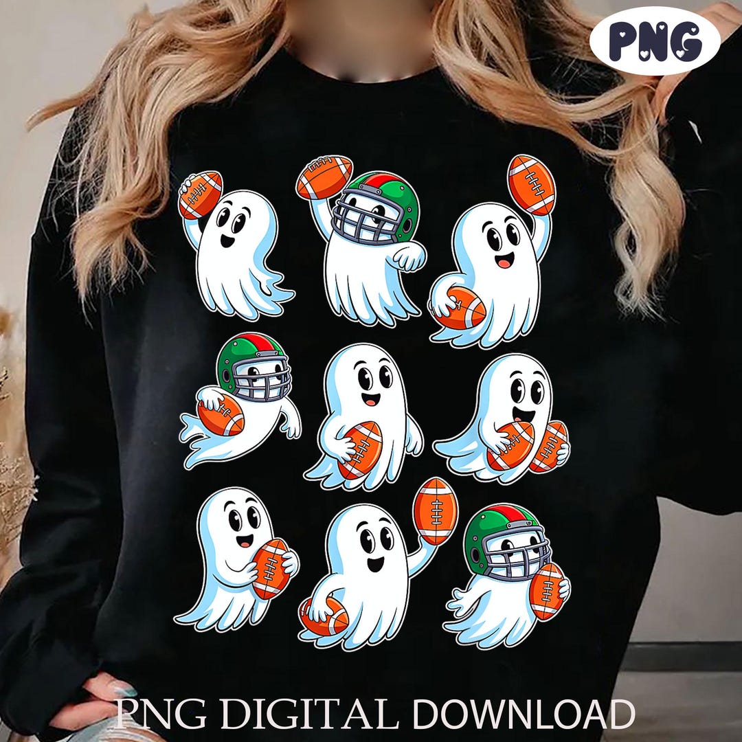 Halloween Football Ghosts PNG| Cute Flying Sheet Ghosts With Footballs ...