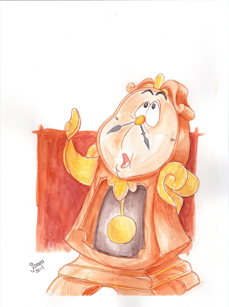 Beauty and the Beast Cogsworth Watercolor Painting - Etsy