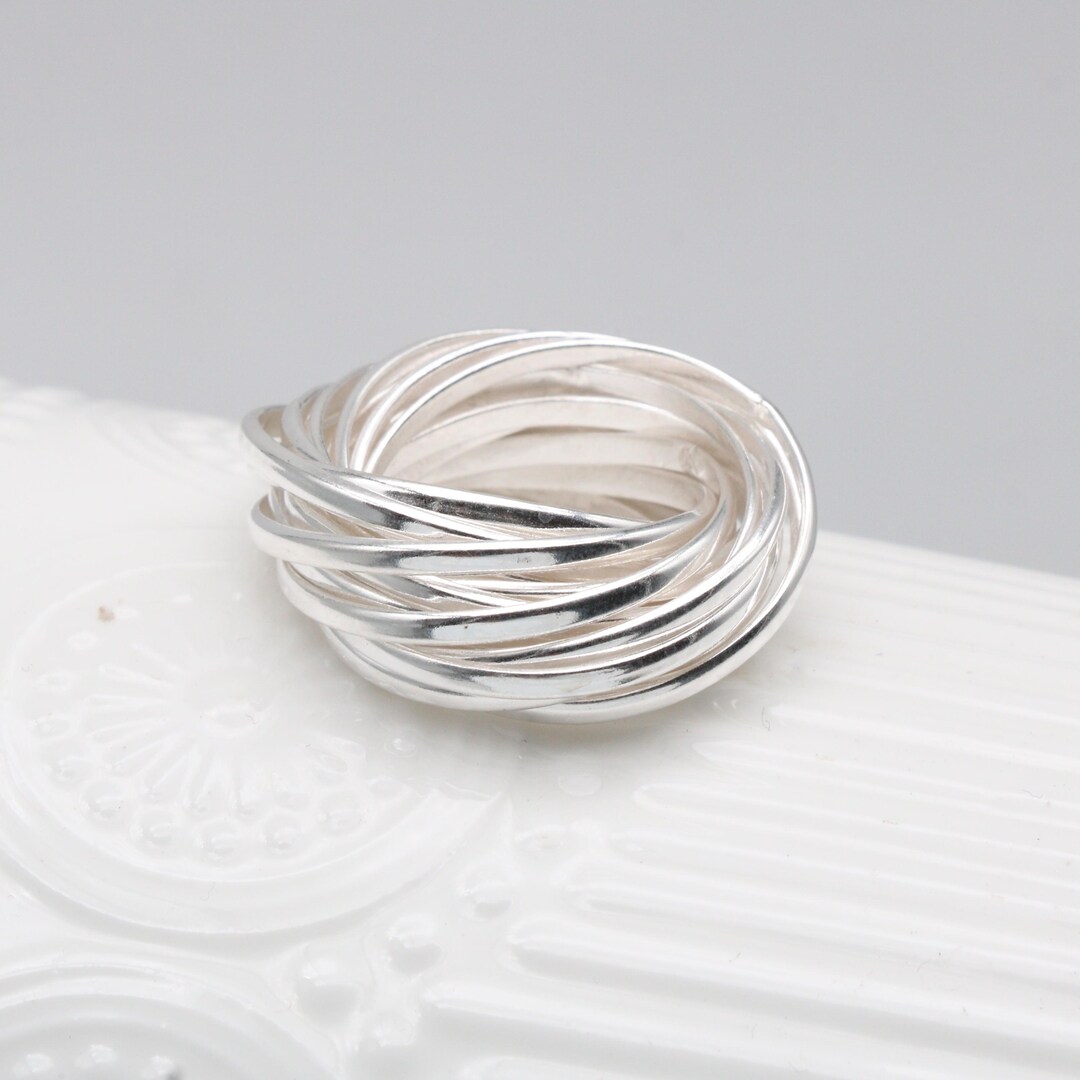 925 Sterling Silver 16 Band Rolling Ring, Spinner Band Ring, Russian ...