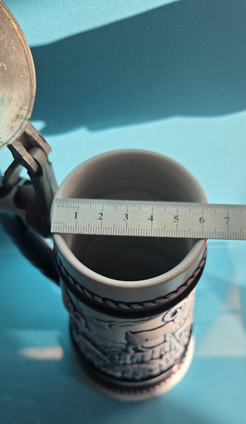 1970s Avon Mountain Goat Stein • Tom Daniel Wildlife Design • Blue & White Ceramic Beer Mug With ...