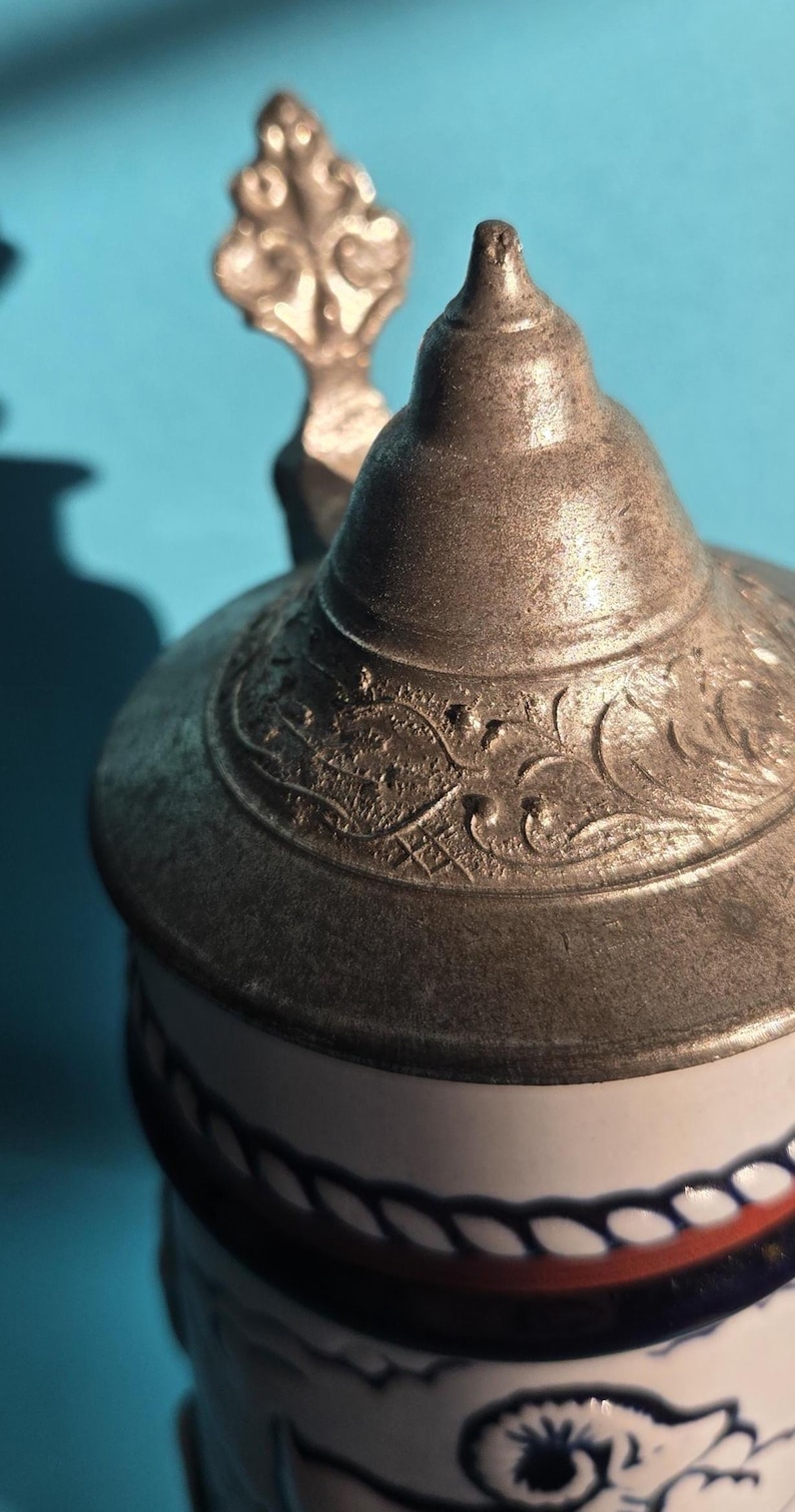 1970s Avon Mountain Goat Stein • Tom Daniel Wildlife Design • Blue & White Ceramic Beer Mug With ...