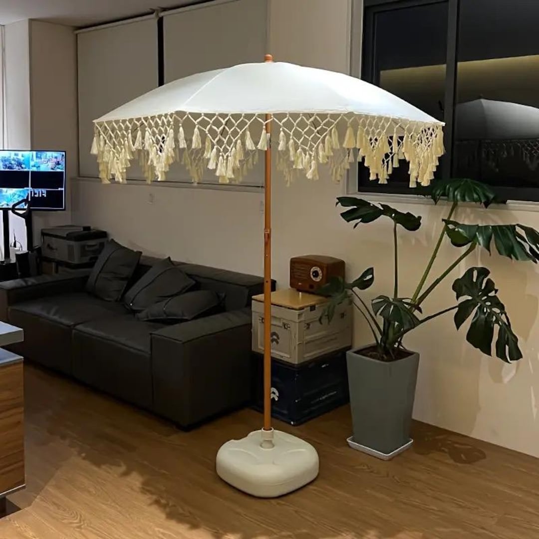 Handmade Boho Macrame Fringe Parasol | Decorative Umbrella With Steel ...