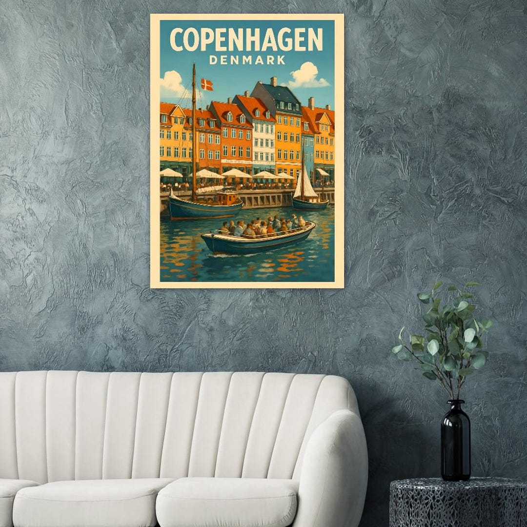 Copenhagen Denmark Travel Poster – Nyhavn Harbor Vintage Art Print in ...