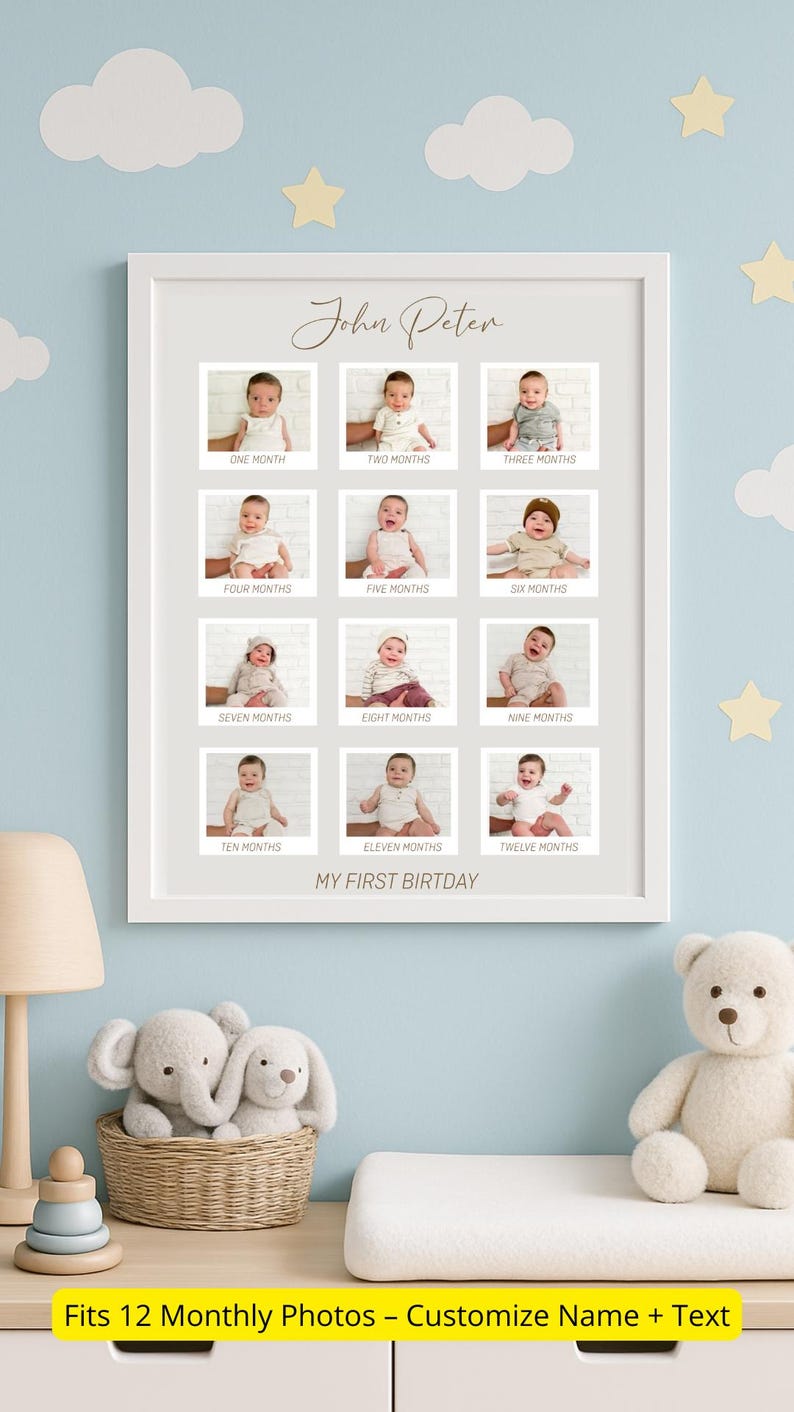 Editable Baby Photo Collage • My First Year Printable Template • 12 ...
