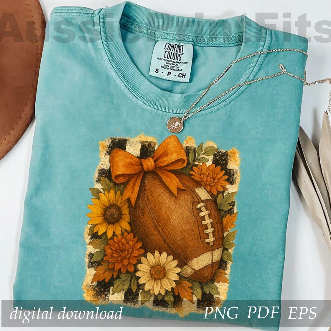 Fall Checker Football PNG, Game Day PNG, Autumn Boho Floral Football ...