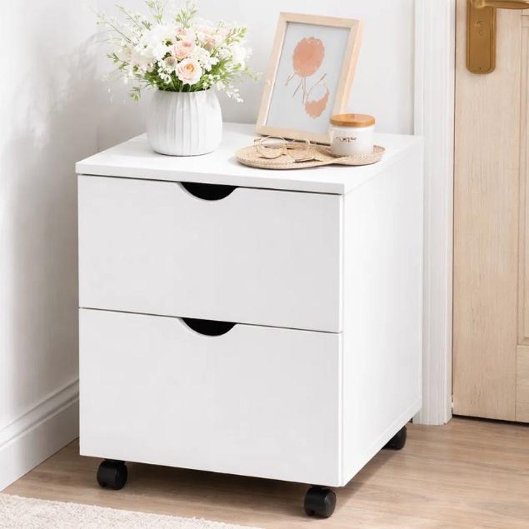 White Mobile File Cabinet, Under Desk 2-drawer Wood Storage - Etsy