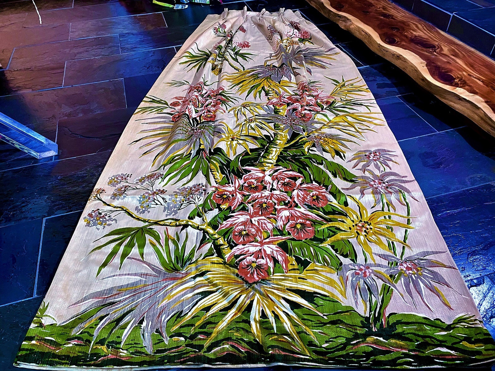 Los Angeles Dessert Yucca Barkcloth Satin Vintage Fabric Drape Curtain ...