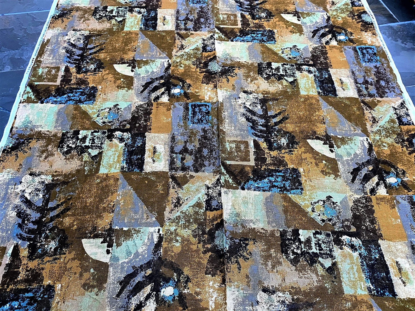 Abstract Brady Bunch 70's Mid Century Modernism Vintage Fabric Linen ...
