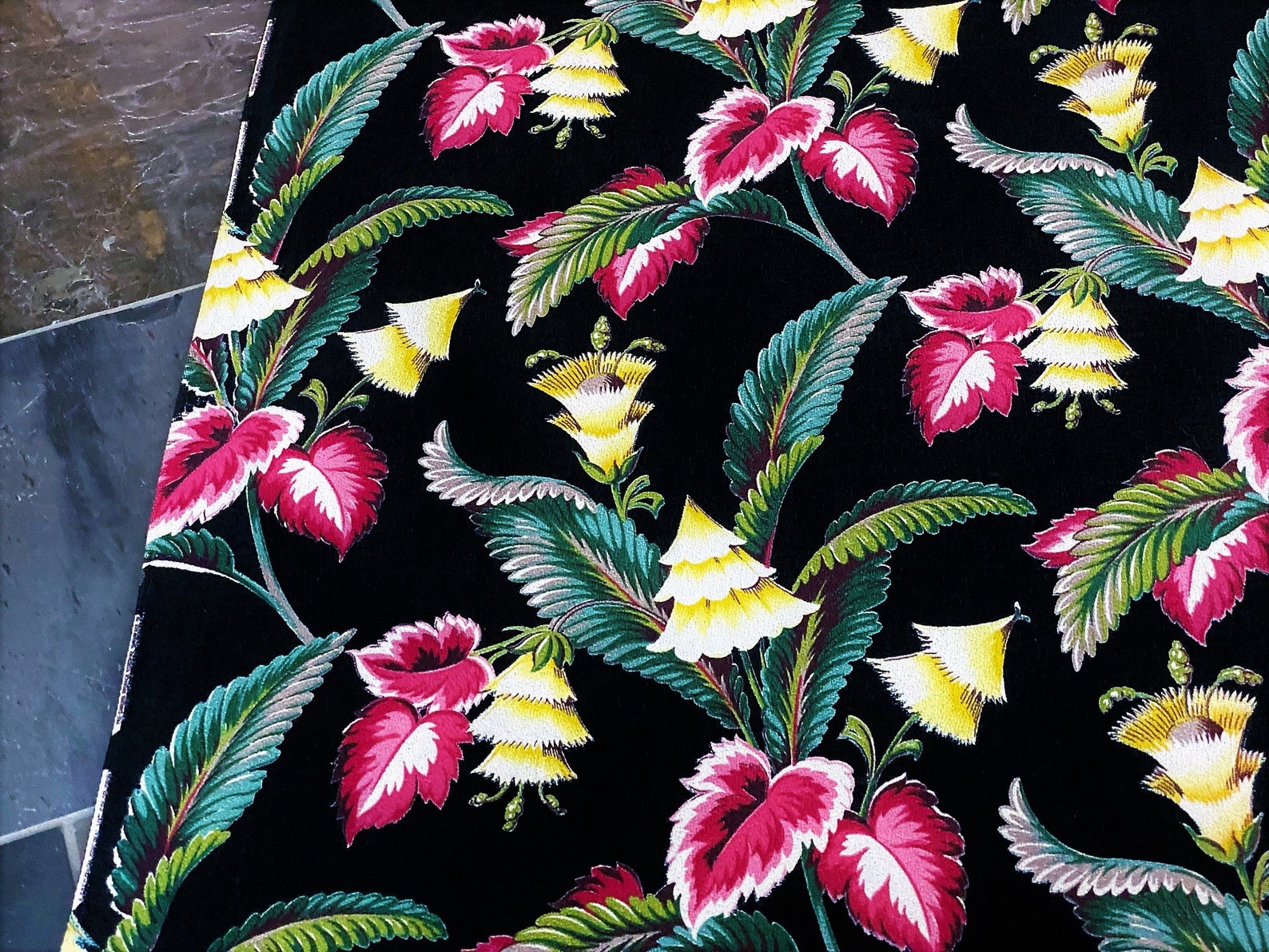 30's Deco Black BARKCLOTH Pride of South Beach Miami Barkcloth Vintage ...