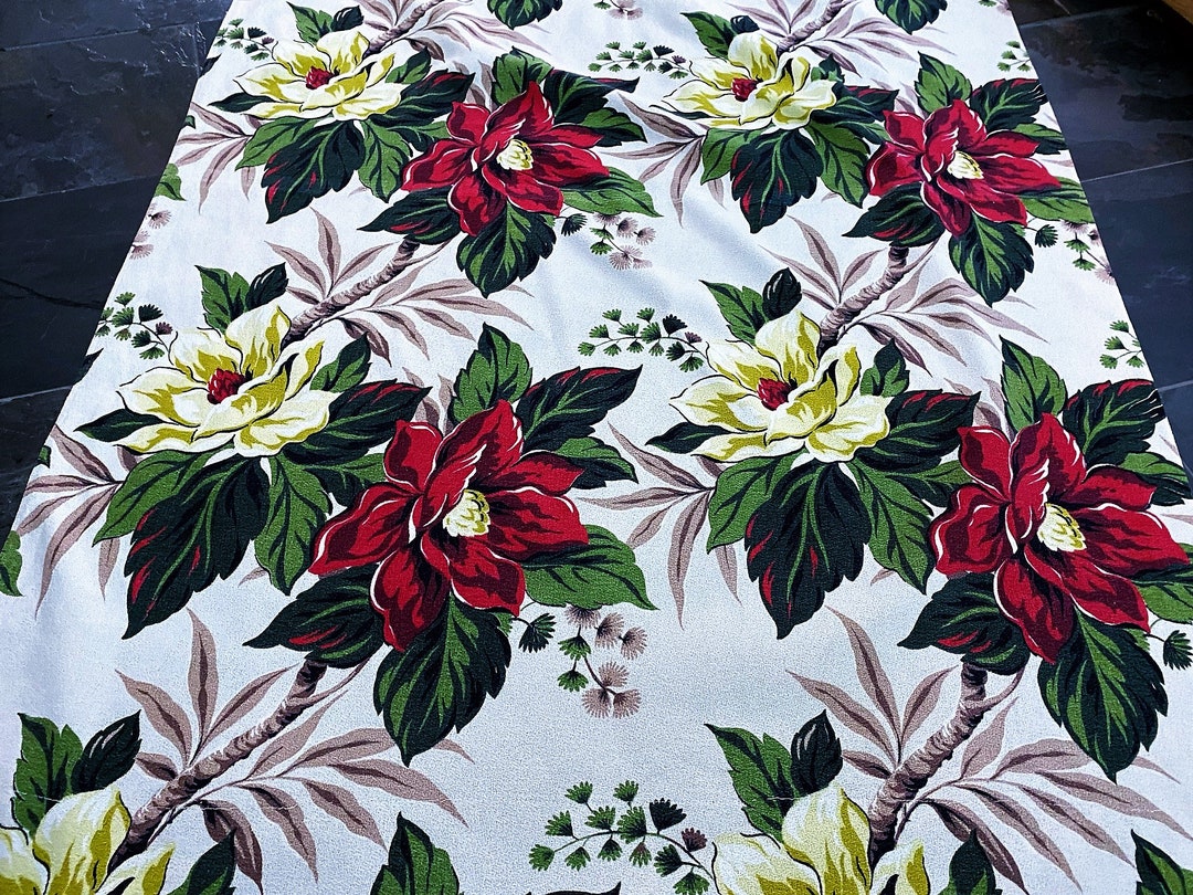 40's Life Size Dreamy Magnolias Deco Style Barkcloth - Etsy