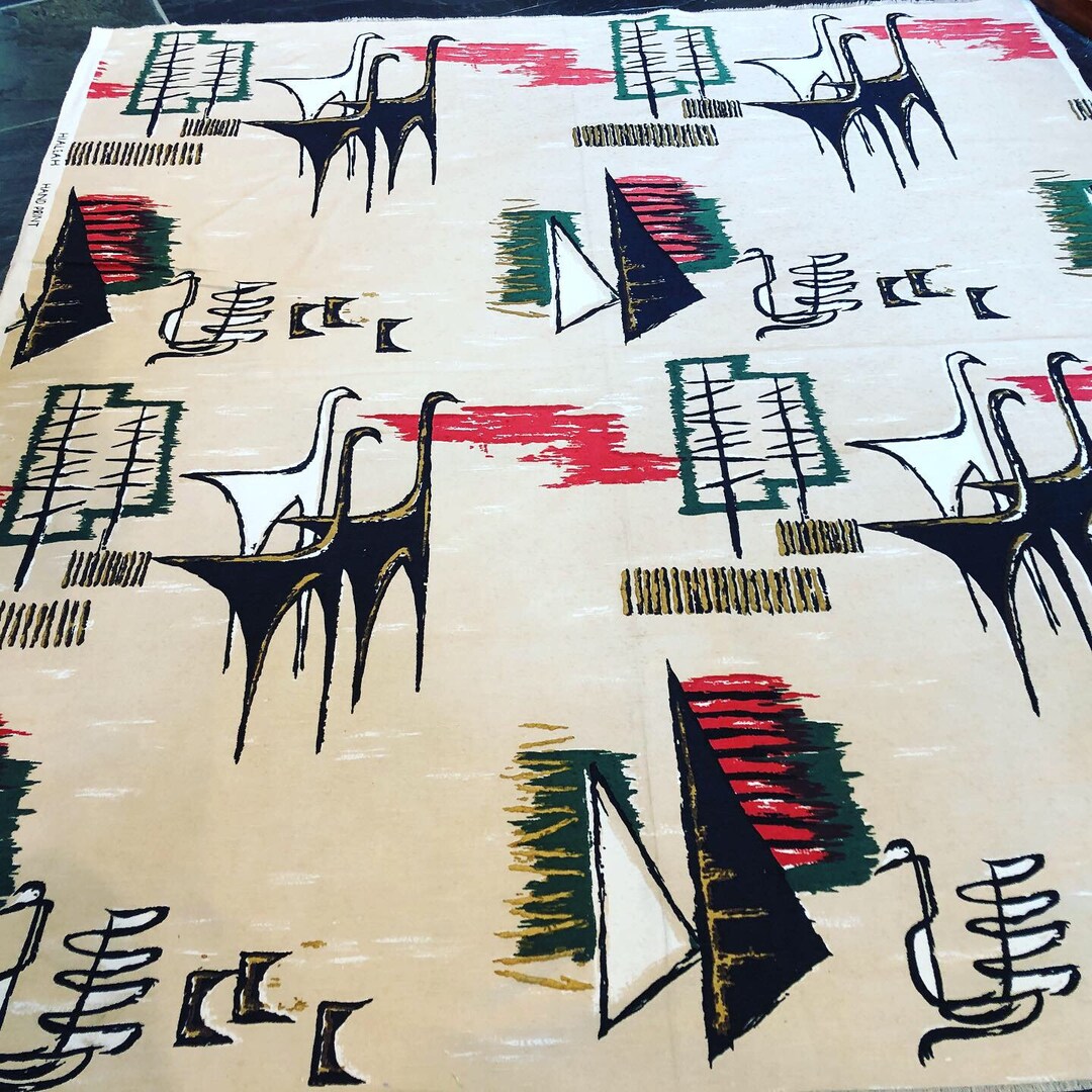 Atomic Hialeah Eames Ostrich Barkcloth Era Vintage Fabric With Mid ...