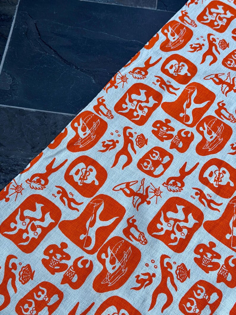50s Atomic Hawaii POPS of ORANGE Space Age Mid Century Barkcloth ...