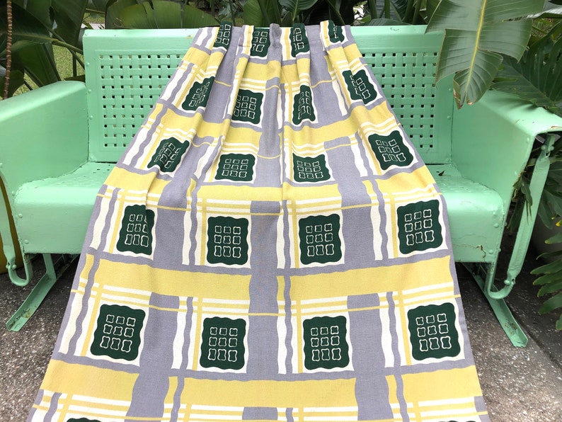Mid Century 40's Plaid Barkcloth Vintage Fabric Drape | Etsy