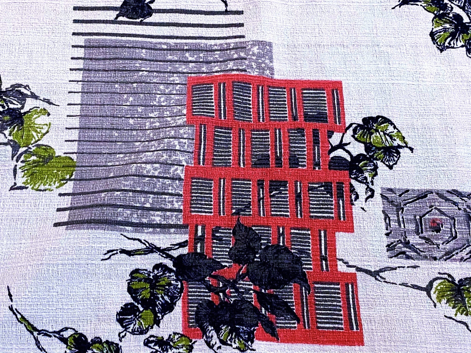 Atomic Asian Breeze Block Screens Barkcloth Vintage Fabric Tablecloth ...