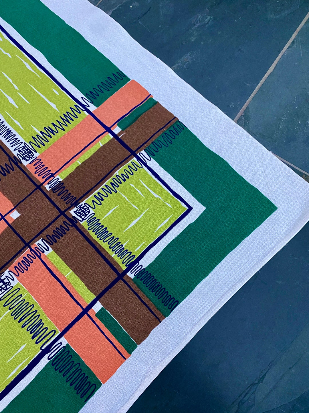 50's Electric Limes Kinetic Atomic Tablecloth NOS Vintage Barkcloth ...