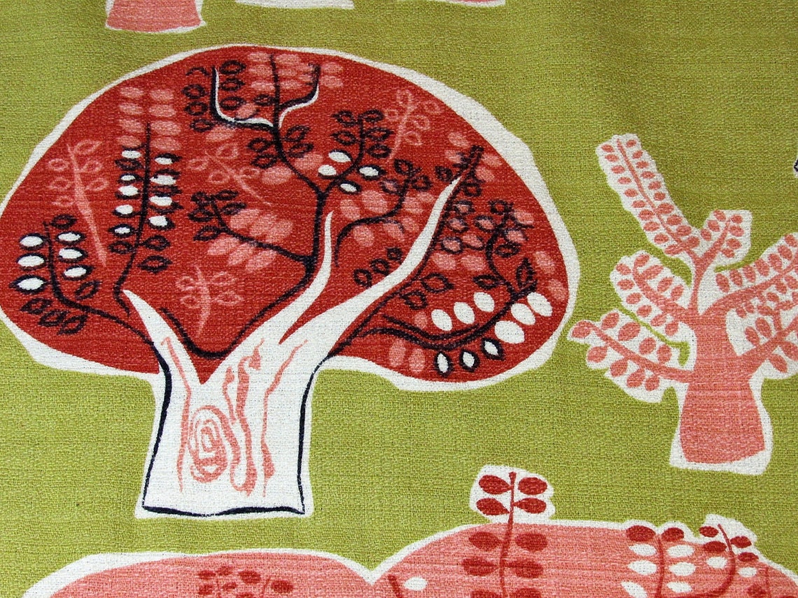 Psychadelic ATOMIC TREES Barkcloth Vintage Fabric Yardage Mid - Etsy