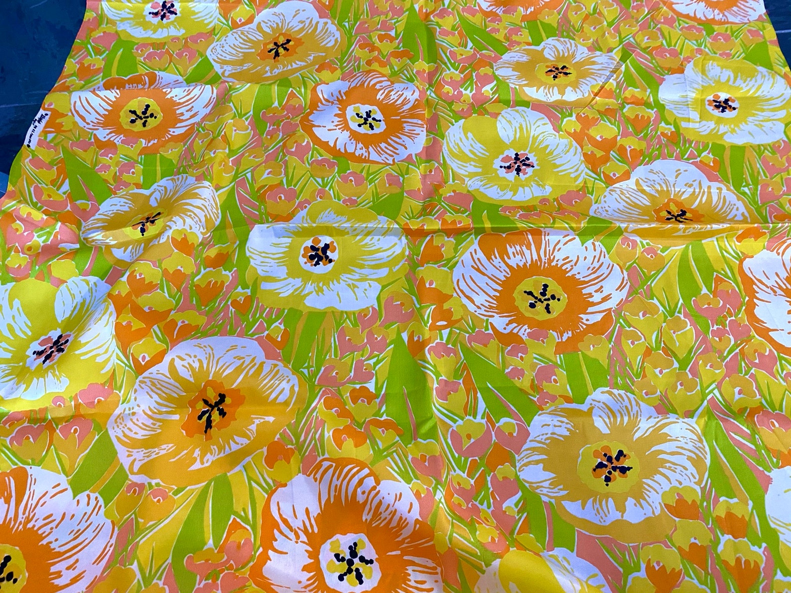 1960er Jahre FLOWER POWER Vintage Stoff Rayon Acetat Unbenutzt ...