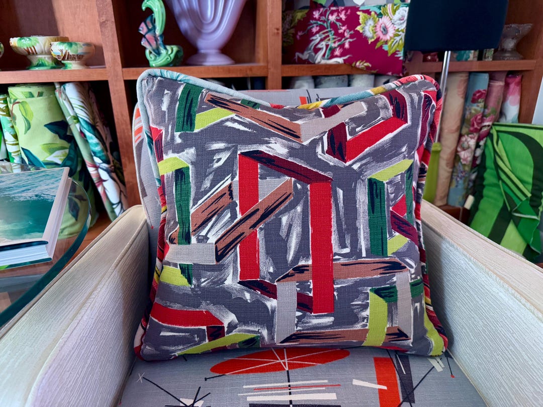 1950's 3D Floating Squares Atomic Miami Beach Art Deco Barkcloth Fabric ...