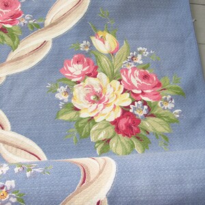 Cottage Blue Floral Barkcloth Vintage Fabric Victoriana Bungalow Style ...