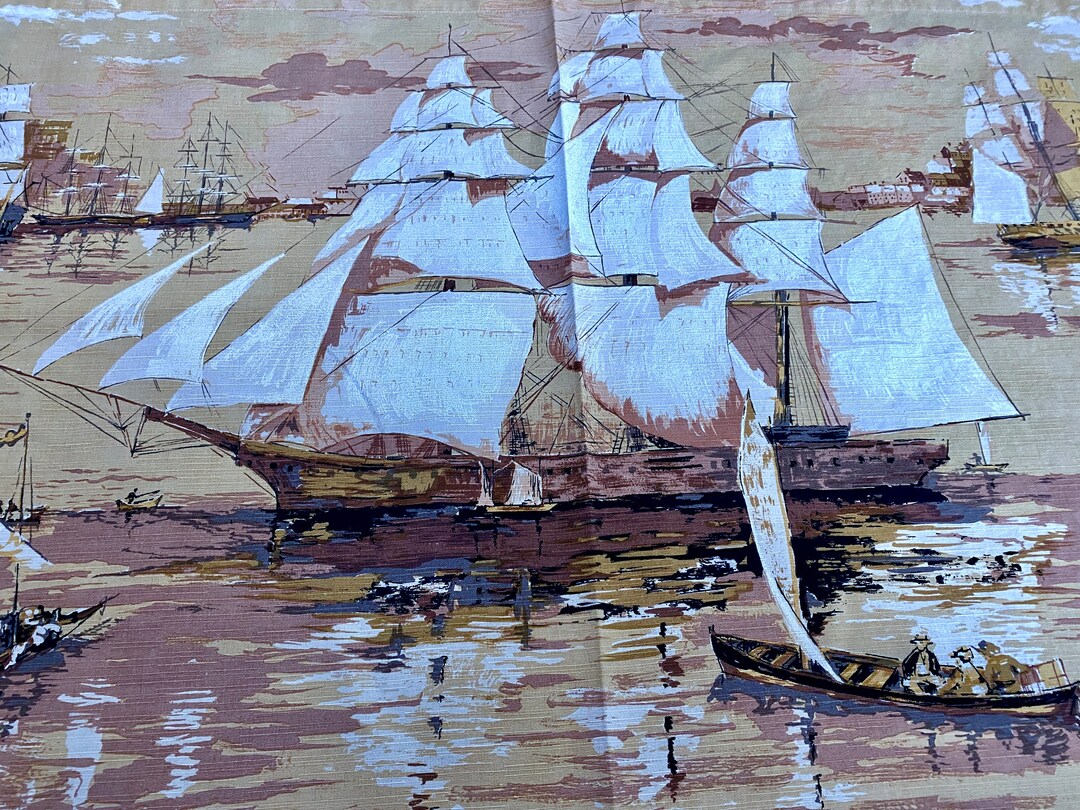 1960's Cohama Windward Sailboat Wall Tapestry Hanging Barkcloth Vintage ...