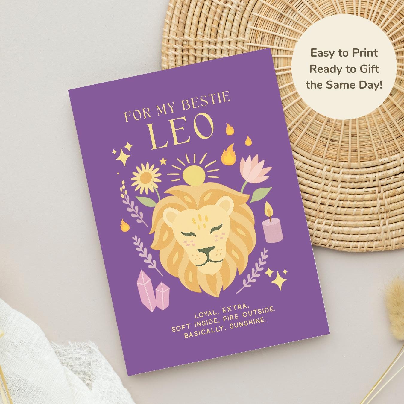 Leo Zodiac Birthday Card for Bestie Leo Sun Sign Astrology Card for Leo ...