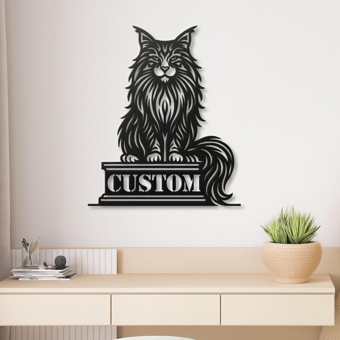 Maine Coon Cat Metal Sign, Custom Cat Name Wall Art, Personalized ...