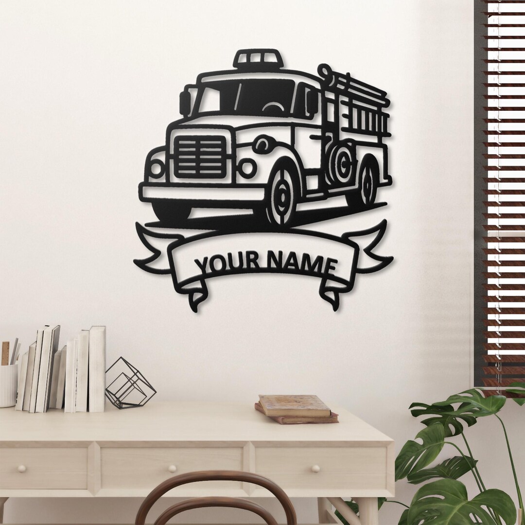 Personalized Fire Truck Metal Sign Firefighter Gift, Fire Station Wall ...