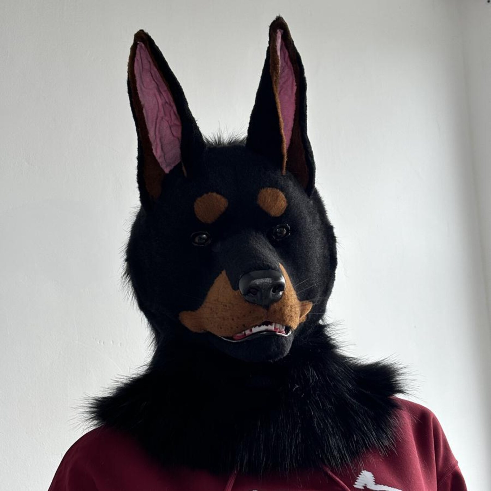 Movable Jaw Doberman Realistic Fursuit Head Dog Cosplay Mask Halloween ...