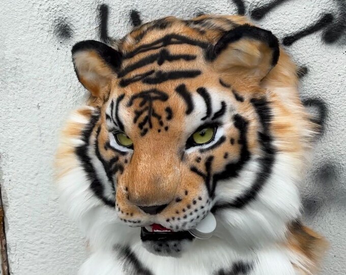 Realistic Fursuit Headpiece Movable Jaw Tiger Halloween Beast Mask ...