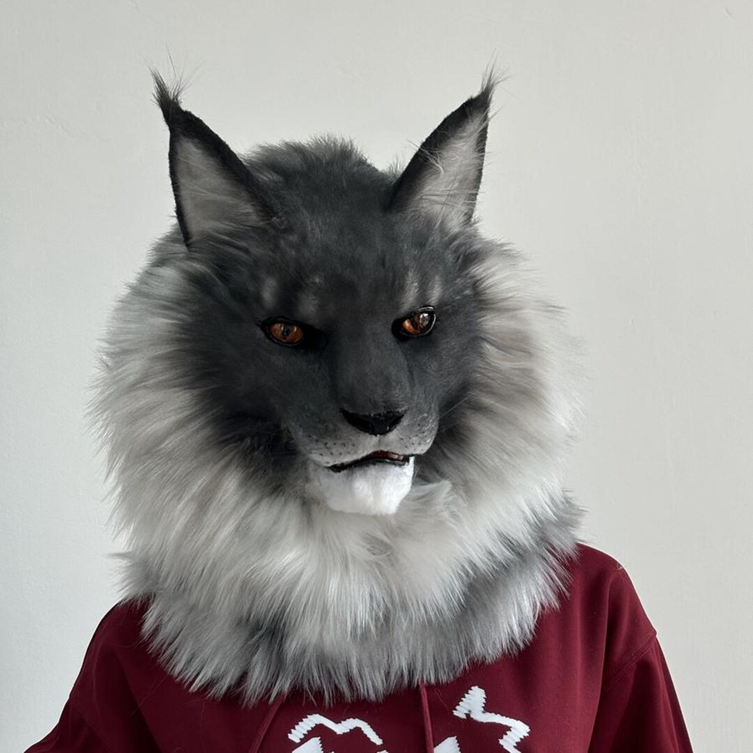 Movable Jaw Smoke Maine Coon Head Realistic Fursuit Headpiece Cosplay ...