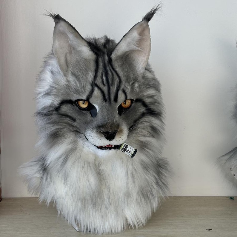 Maine Coon Movable Jaw Realistic Cat Fursuit Head Cosplay Headpiece ...