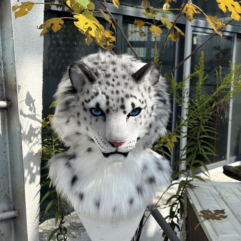 Realistic Fursuit Head Snow Leopard Movable Jaw Halloween Beast Mask ...