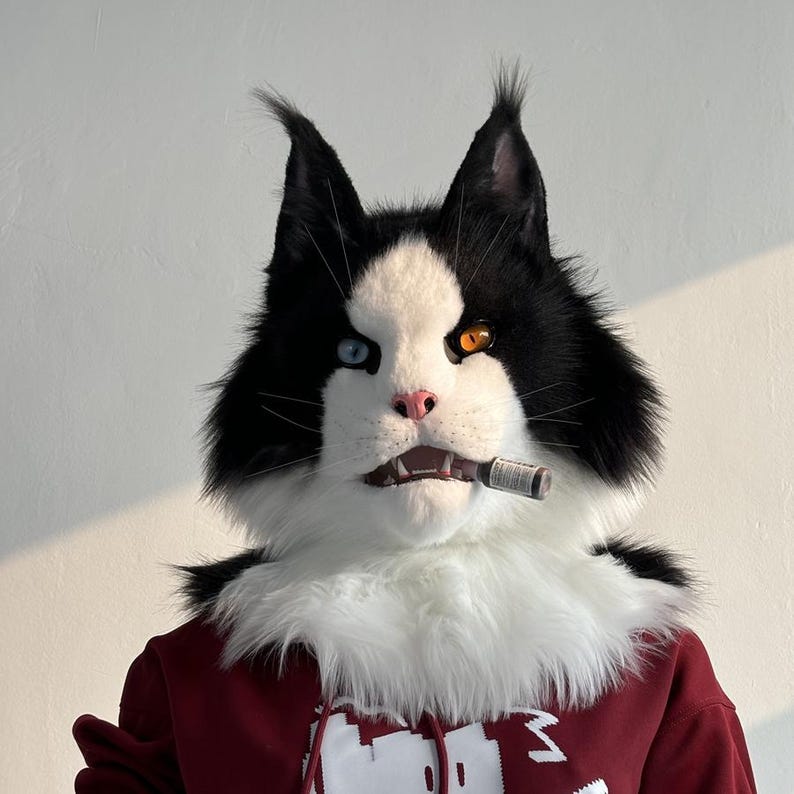 Maine Coon Movable Jaw Realistic Cat Fursuit Head Cosplay Headpiece ...
